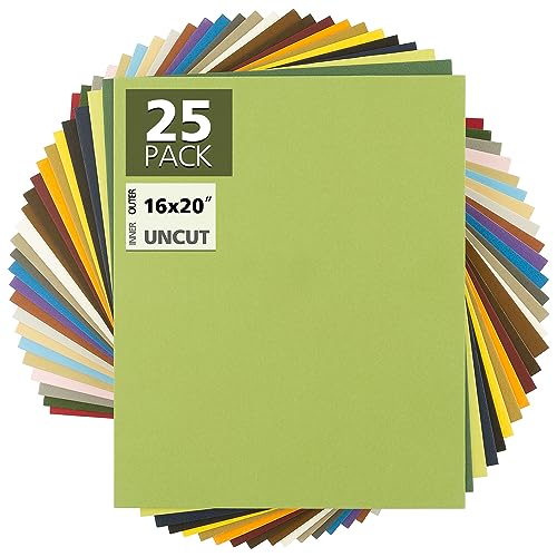 Mat Board Center, 16x20 Uncut Photo Mat Boards - Full Sheet - for Art, Prints, Photos, Prints and More, Mixed Color, 25-Pack