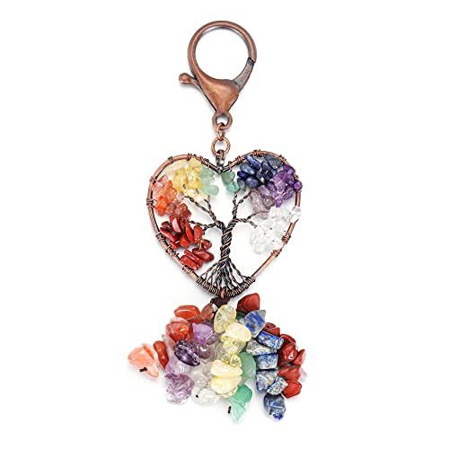 CrystalTears Chakra Healing Crystal Keychain Tree of Life 7 Chakra Heart Gemstone Car Keyring keychains for Women Christmas Gift