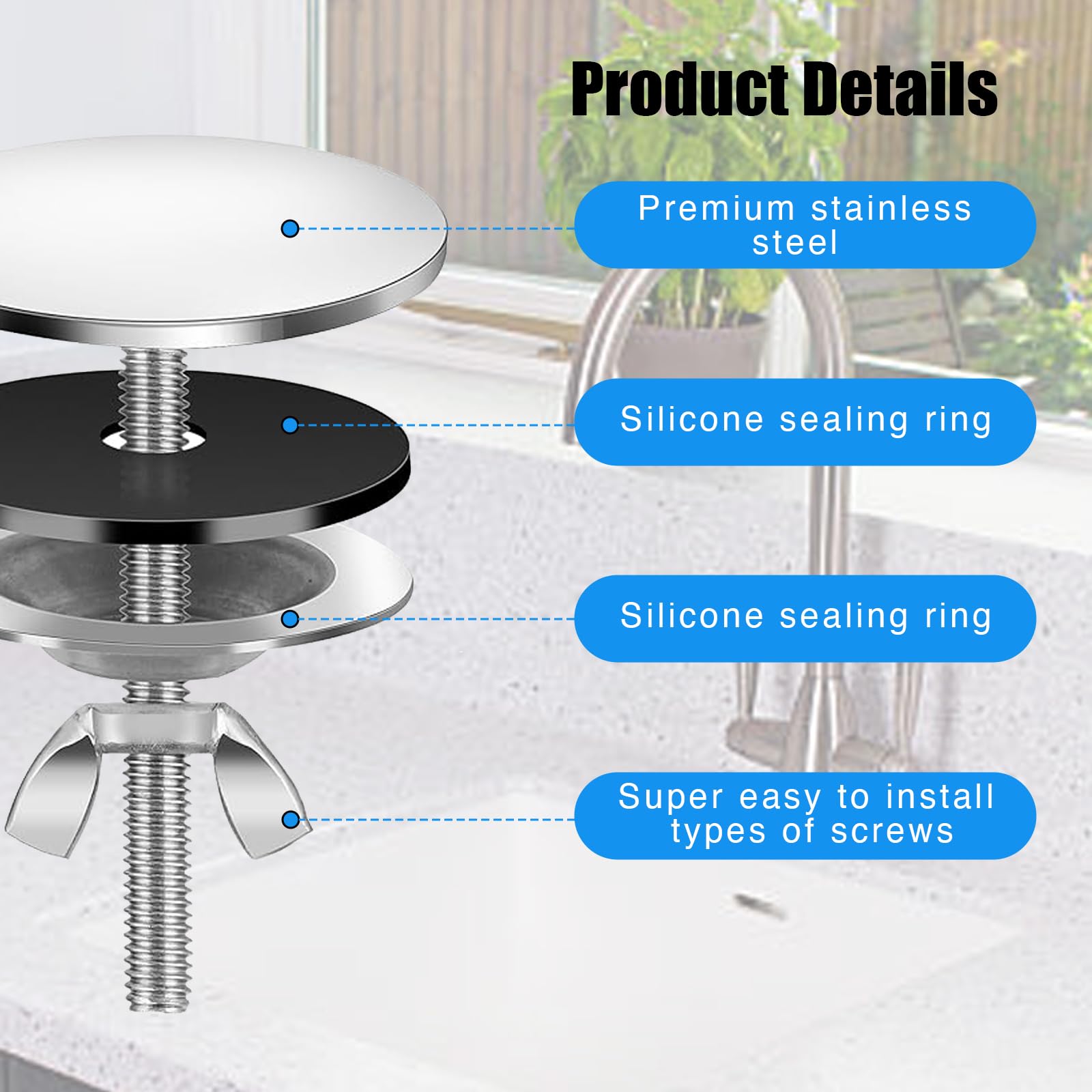 Kitchen Sink Hole Cover - Stainless Steel Faucet Hole Cover - Bathroom Sink Hole Plug - Modern Design to Match Your Aesthetic - Durable Covers Work with Most Kitchen and Bathroom Sink Holes