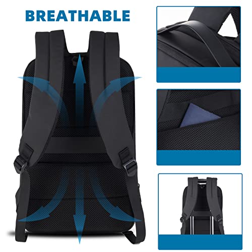 KINGSLONG 15.6-16 inch Slim Laptop Backpack for Men,Lightweight Waterproof Travel Computer Bag with USB Port Black