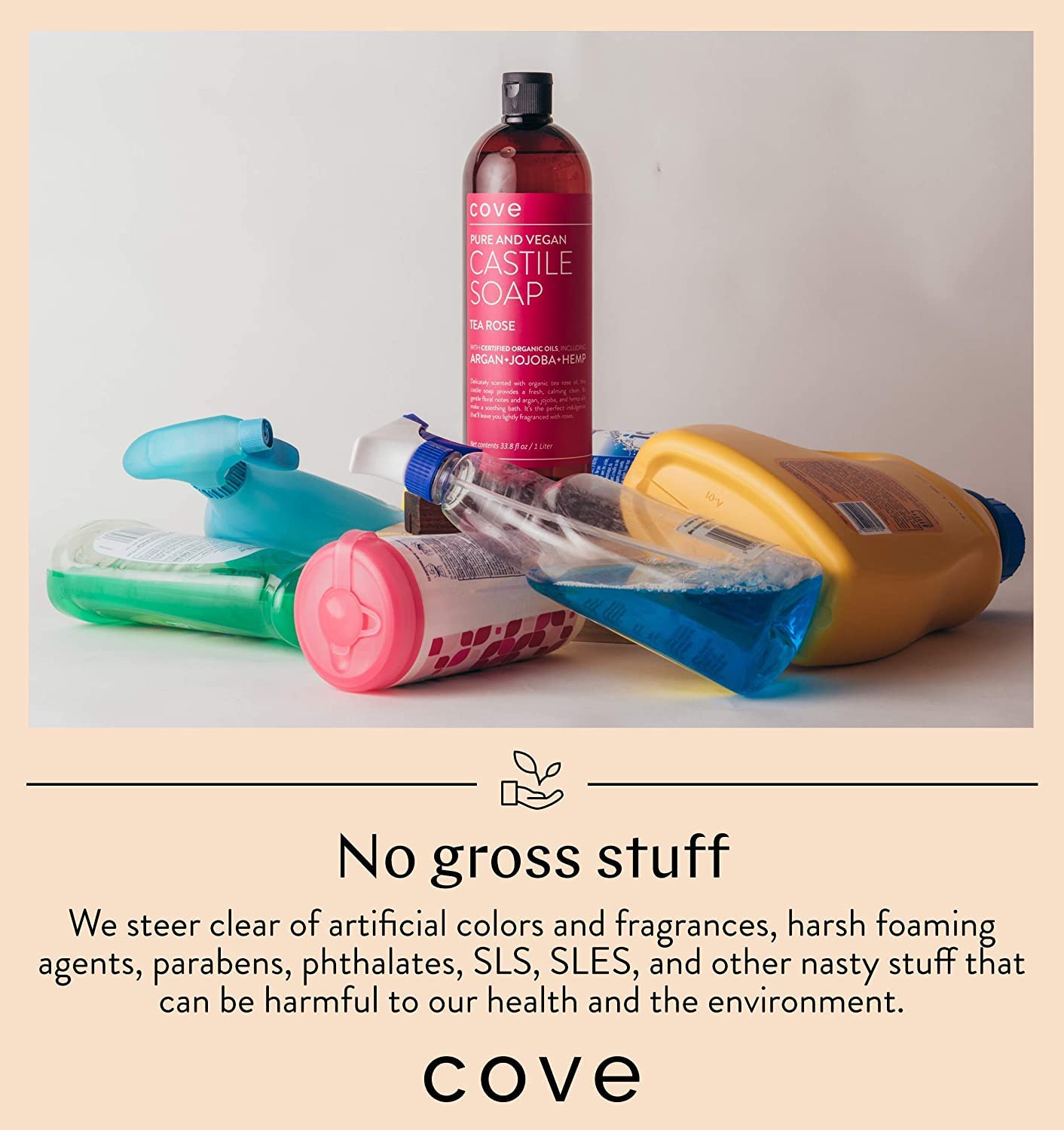 Cove Castile Soap Peppermint - 1 Liter / 33.8 fl oz - Organic Argan, Jojoba, and Hemp Oils