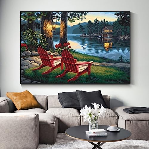 Stamped Cross Stitch Kits for Adults Beginners Evening Lake Forest Rest Time Pattern 11CT Pre-Printed Fabric Embroidery Arts and Crafts Kit Needlepoint Starter DIY Wall Decor, 16 x 20 inch