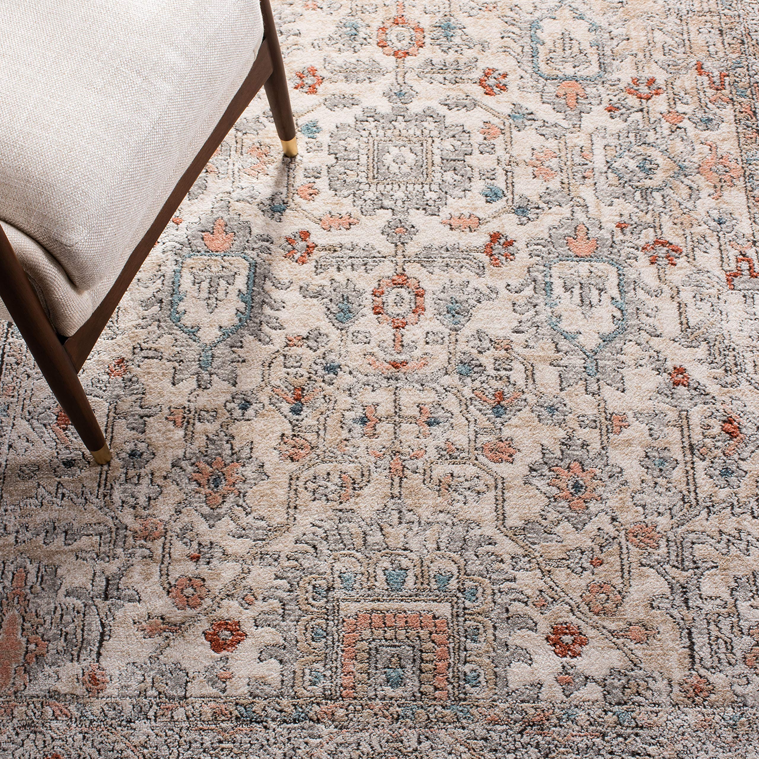 MARTHA STEWART x SAFAVIEH 9' x 12' Grey/Ivory MSR877F Dakota Oriental Non-Shedding Area Rug