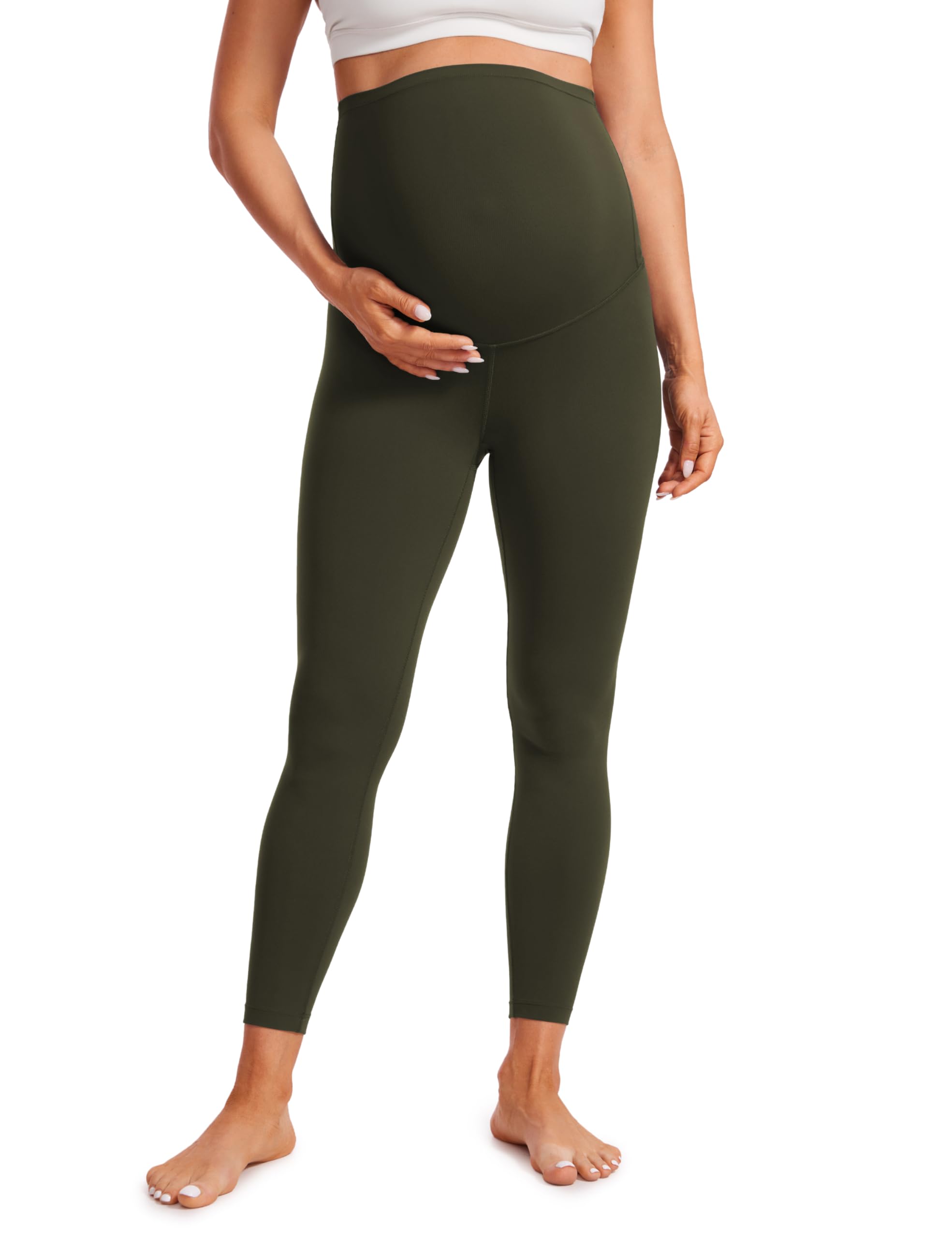 CRZ YOGA Womens Butterluxe Maternity Leggings over The Belly 25" - Buttery Soft Workout Activewear Yoga Pregnancy Pants Olive Green Small