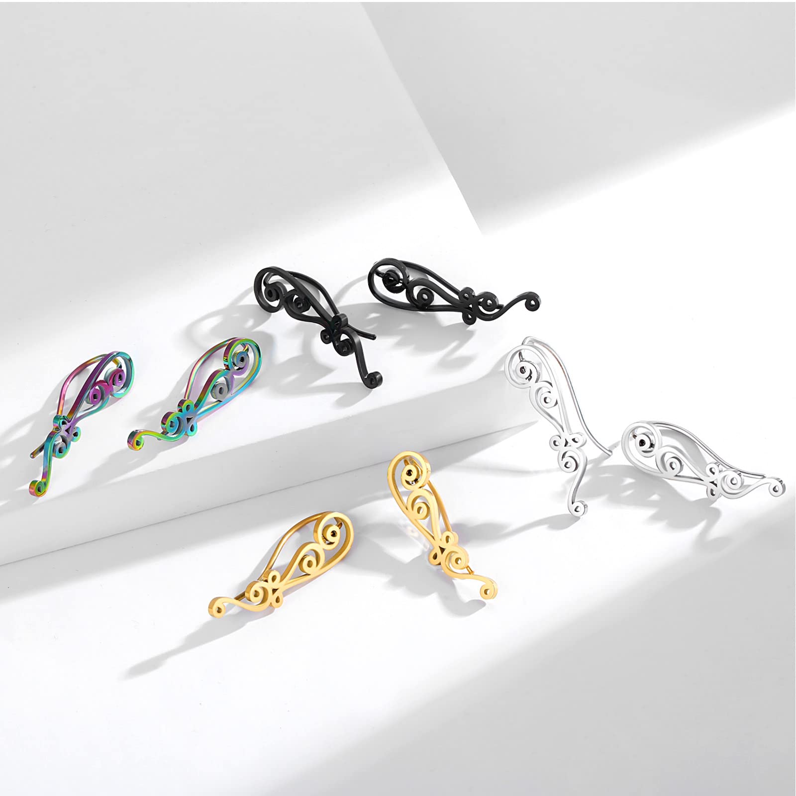 Ear Crawler Earrings Women, Ear Climber Earrings Stainless Steel Celtic Knot Silver Black Gold Rainbow Unique Stud Earrings With 1mm/23g Post (Silver) MARSALIA
