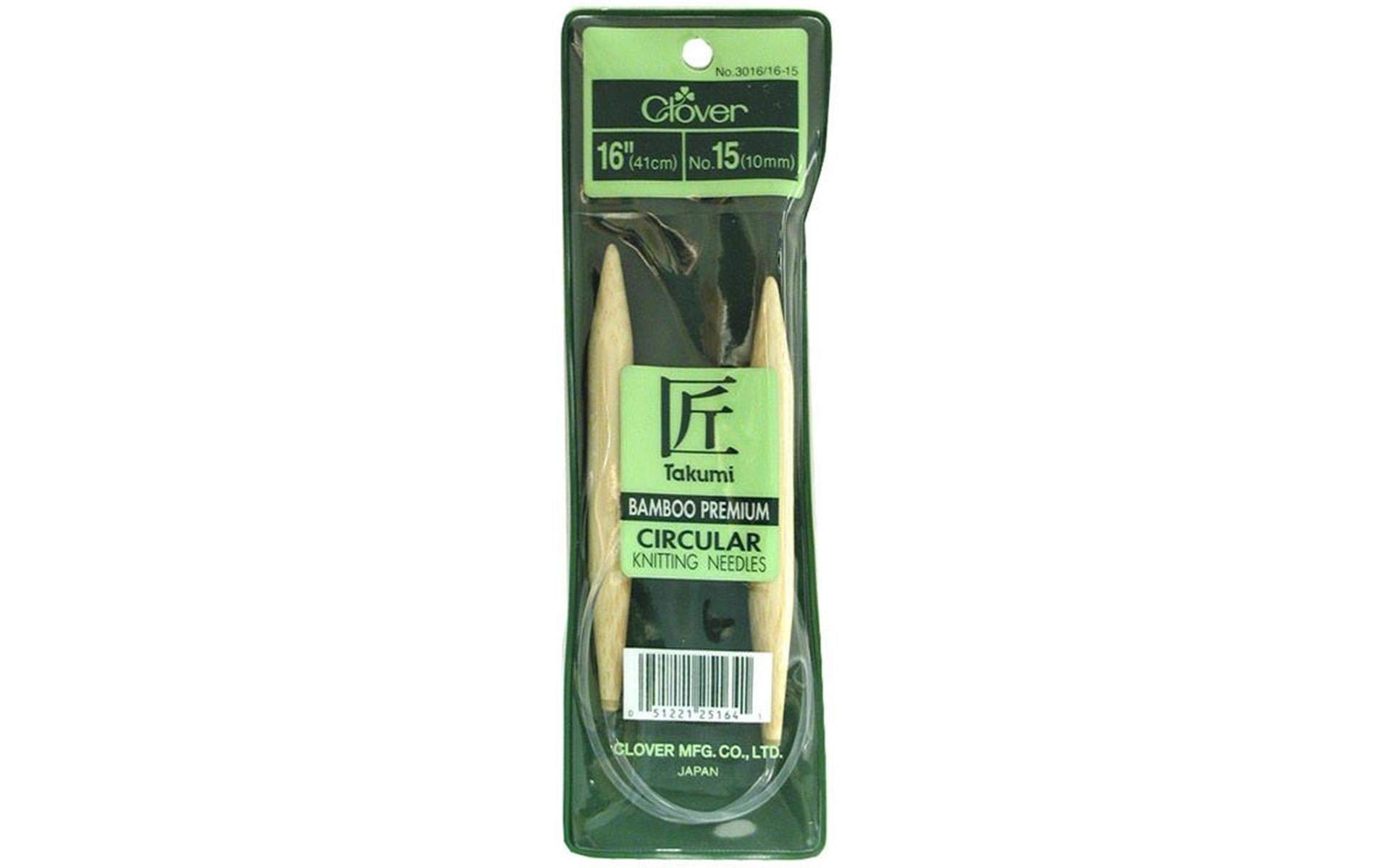 Clover Takumi Bamboo Circular 16-Inch Knitting Needles, Size 15