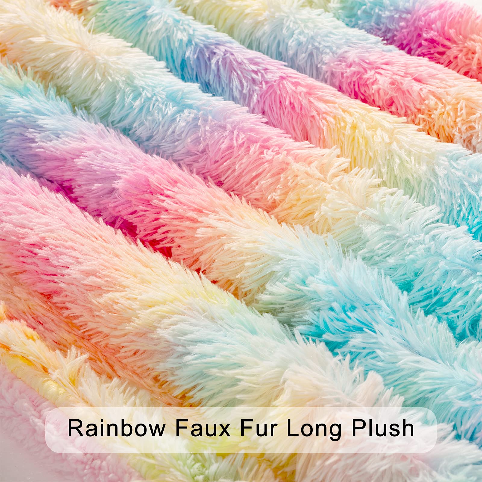 STFLY Faux Fur Throw Blanket, Decorative Luxury Tie Dye Rainbow Throw Blanket for Sofa Bed Couch, Shaggy Soft and Warm Blanket Cozy Plush Throws Queen Size for Autumn&Winter, Girls