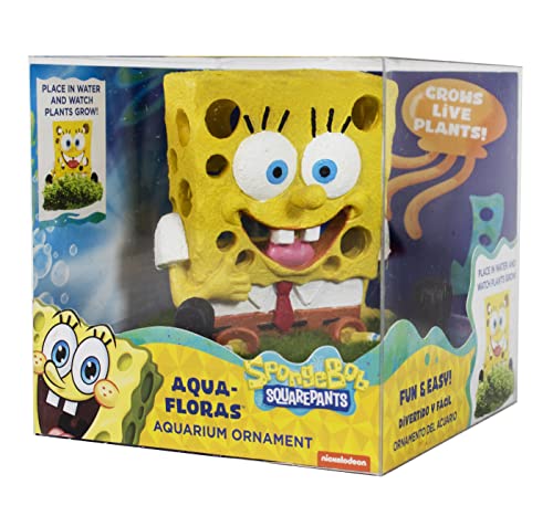Penn-Plax Spongebob Squarepants Aqua-Flora Living Aquarium Decoration with Embedded Glosso Plant Seeds β Spongebob