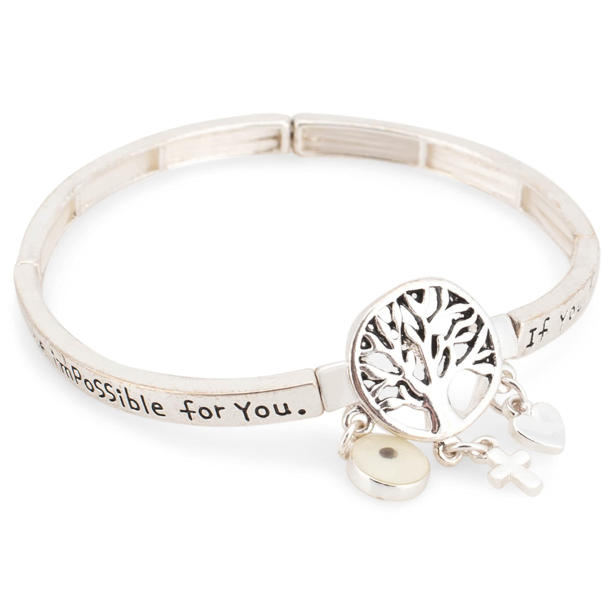 Dicksons Faith of a Mustard Seed Tree of Life Women's Tile Stretch Silver-Plated Charm Bracelet