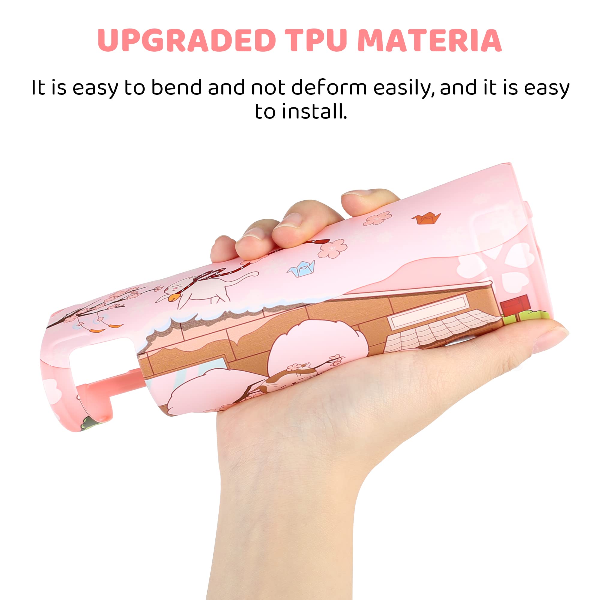 FANPL Pink Cute Case for Nintendo Switch, Soft TPU Protective Case Compatible with Switch Console and Joy Con Controller, Kawaii Switch Skin Accessories for Girls - Sakura Cat Pattern