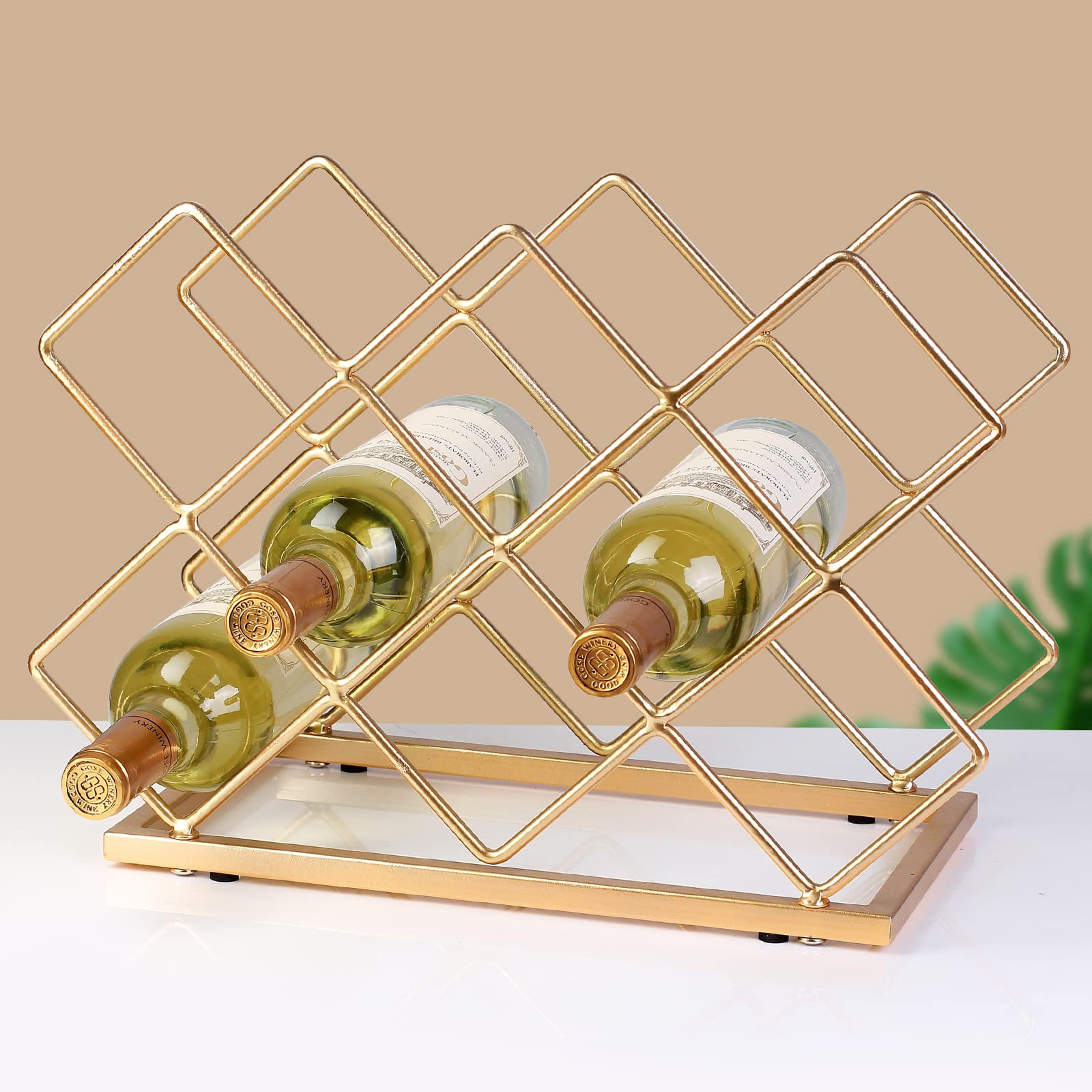 Drincarier Countertop Wine Rack - 10 Bottle Freestanding Modern Gold Metal Small Wine Rack - Tabletop Wine Holder Stand for Cabinet, Pantry, Wine Bottle Storage……