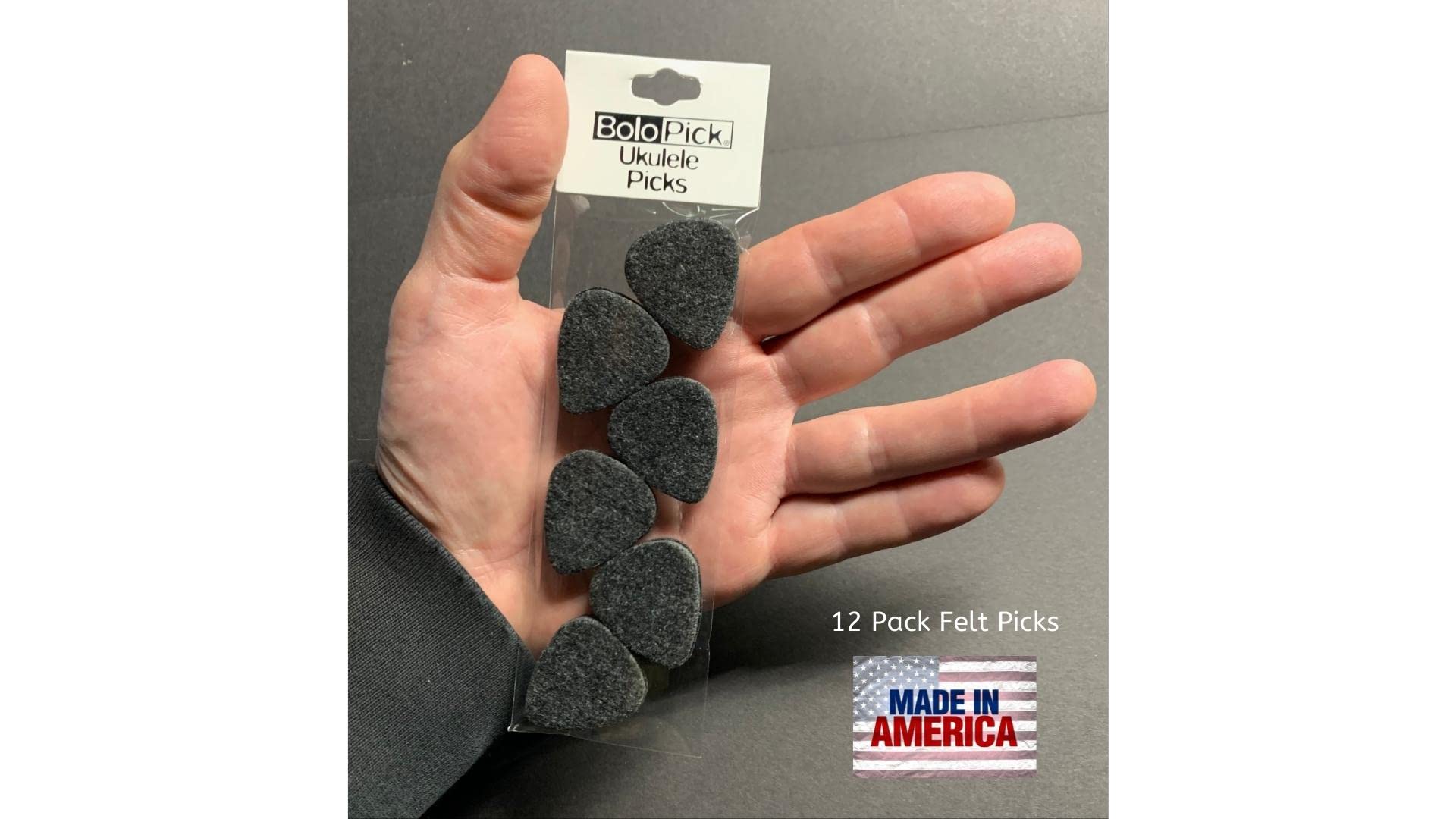 Ukulele Picks, BoloPick 12 Pack Original Recipe Black Felt Uke Picks for Ukulele, Guitar, Bass, Autoharp, Banjo