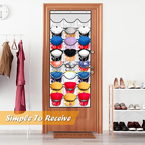 kingdalux Baseball Hat Rack 24 Pocket for Wall or Over The Door Cap Organizer with Clear Deep Pockets, for Hat Storage & Ballcap Caps Display Holder, Complete with Over Door Hooks