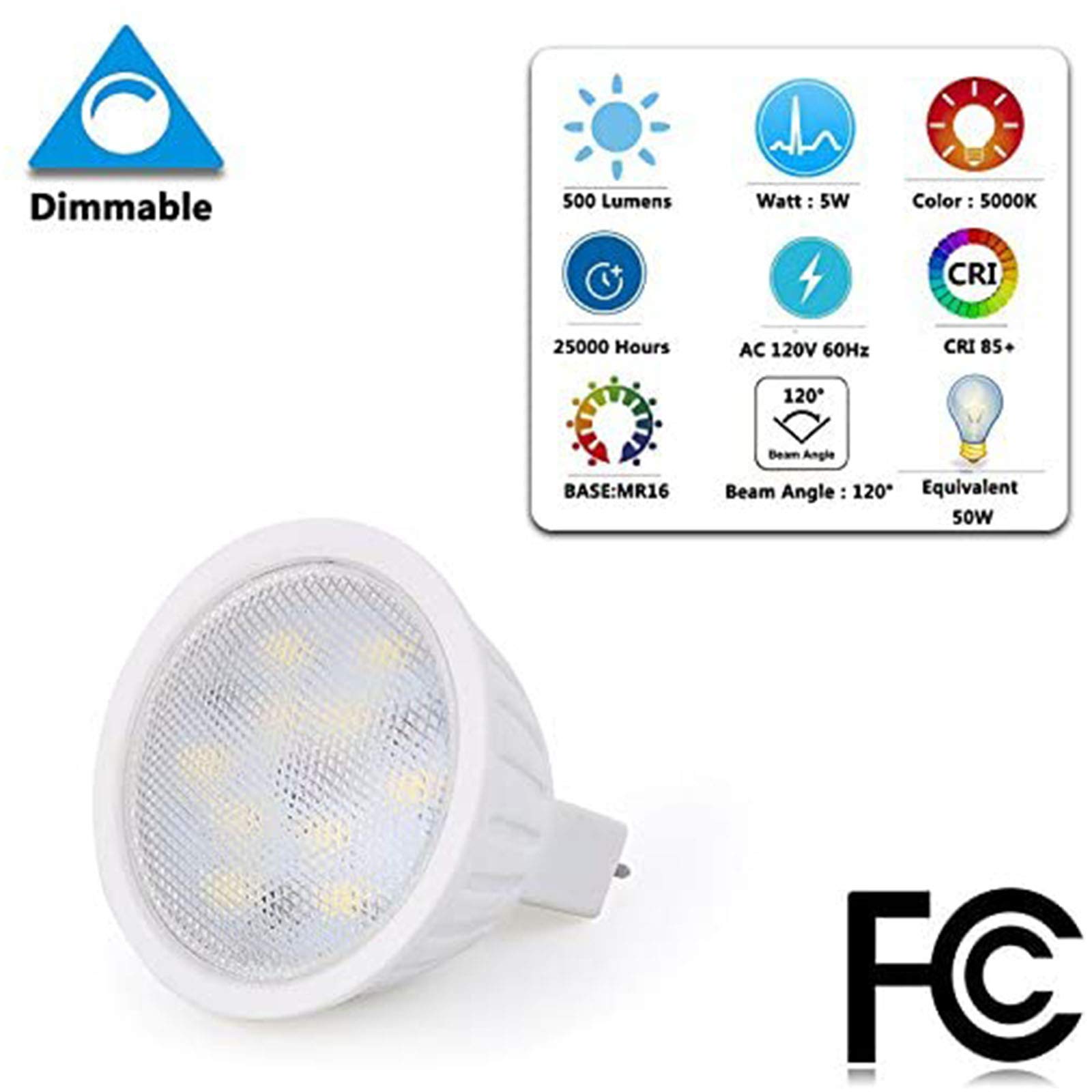 Small Frog 120V MR16 Led Bulbs 5W Replace 40W -50W Halogen Bulb,3000K Soft Warm White,120 Voltage MR16 GU5.3 Bulb Spotlights for Landscape Flood Track Lighting,Dimmable,Pack of 6