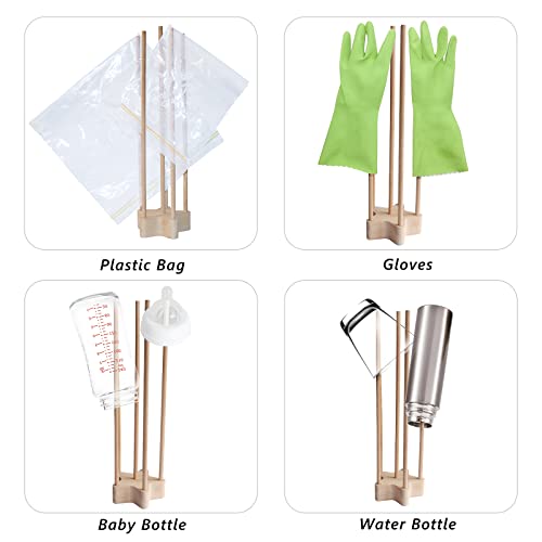 NOKI Plastic Bag Drying Rack, Reusable Ziplock Bag & Cups Dryer Rack, Water Bottle Drying Rack, Wooden Multi-Purpose Drying Rack for Kitchen Counter.