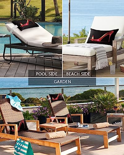 YOKOU Throw Pillow Covers Cases, Red Lipstick High Heel Shose Black Durable Waterproof Cushion Covers with Strap, Ideal for Couches, Cars and Beach Chairs, 4pcs-11"X16"