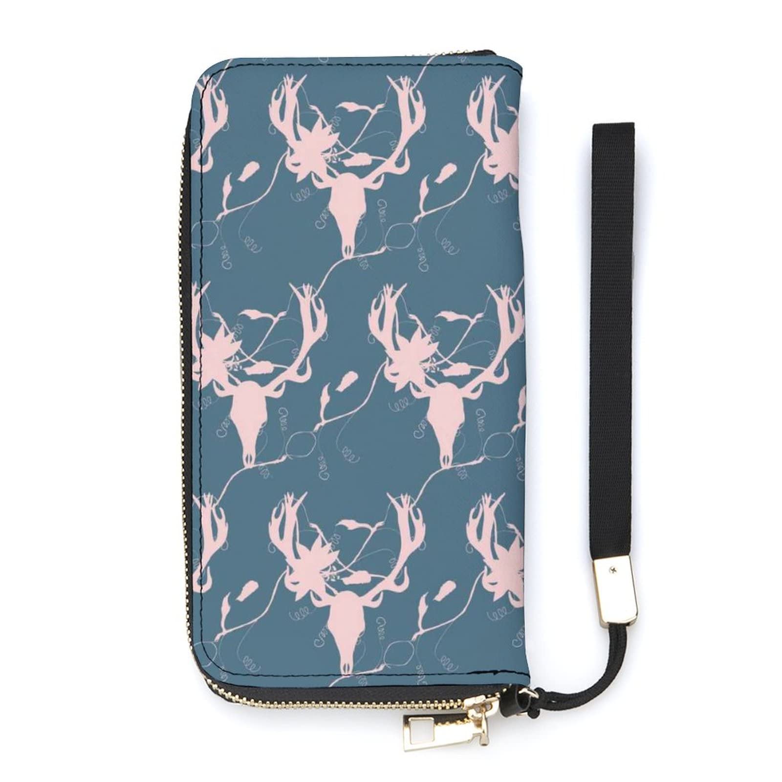 FunnyStar Deer Skull Pattern Travel Wallet Leather Wristlet Purse Portable Case For Boarding Pass ID Money Tickets With Zipper