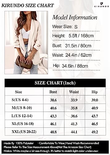 KIRUNDO Womens Fall Fashion 2023 Casual Blazers Long Sleeve Open Front Work Suit Office Blazer Jackets with Pockets(Beige White, Medium)