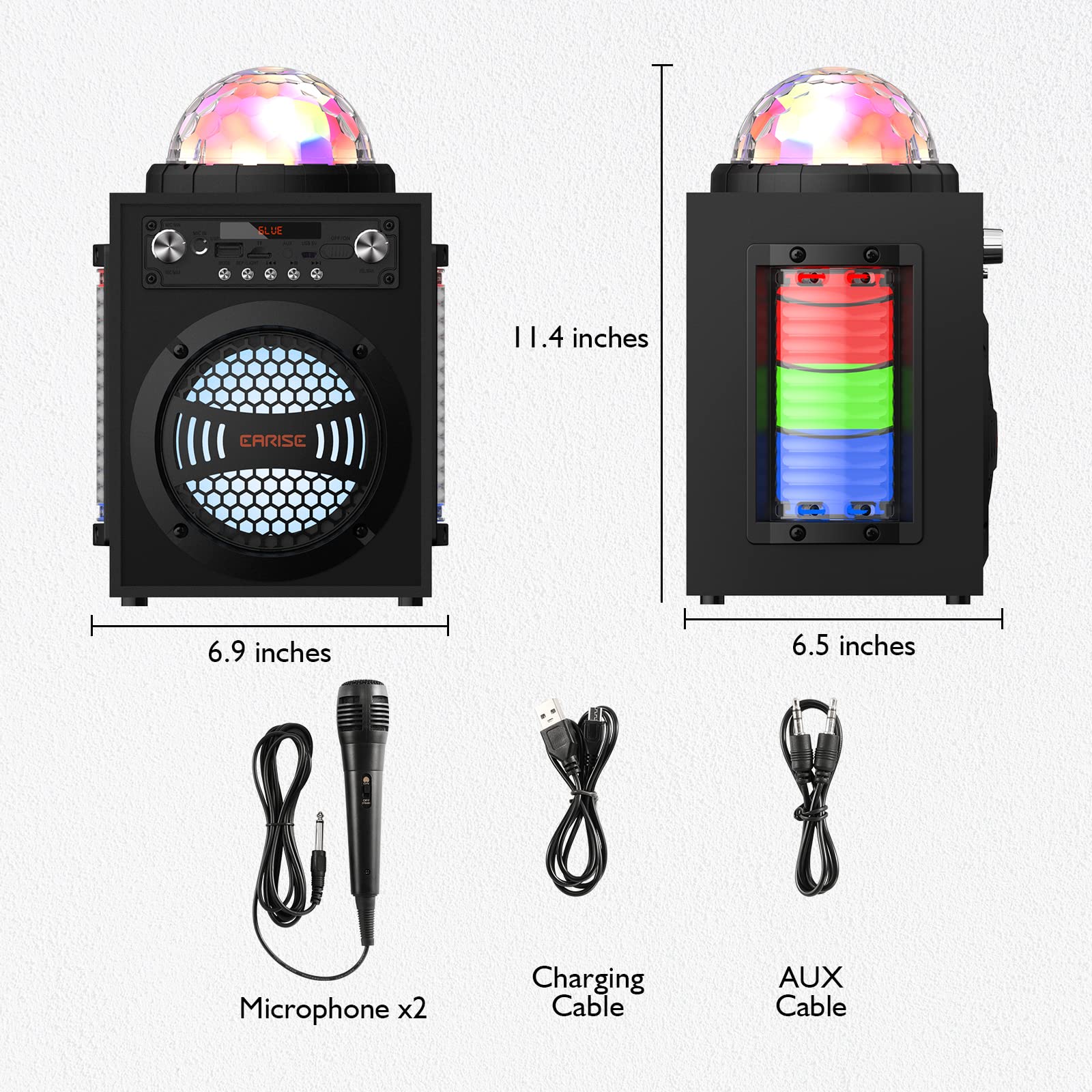 EARISE T12 PRO Karaoke Machine with 2 Microphones, Karaoke System with LED Lights, Portable PA System Bluetooth Speaker for Adults & Kids, 3 Microphone Inputs