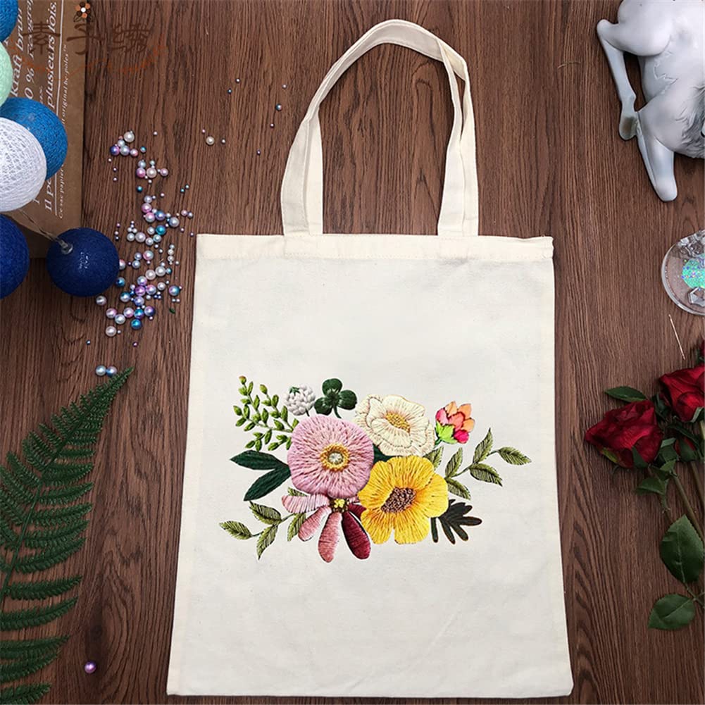 CREATIVE HOBBIES Plant Flower PatternEmbroidery Kit,Handmade Cross Stitch Kits,Canvas One-Shoulder Bag Easy Embroidery Kit for Beginners Women Adults DIY Crafts