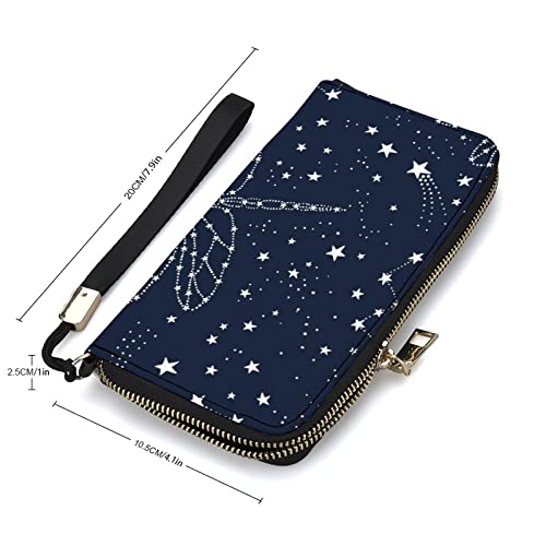 FunnyStar Dragonfly Constellations And Stars Women's Long RFID Hand Wallet Wristlet Clutch Purse PU Leather Handbag with Wrist Strap