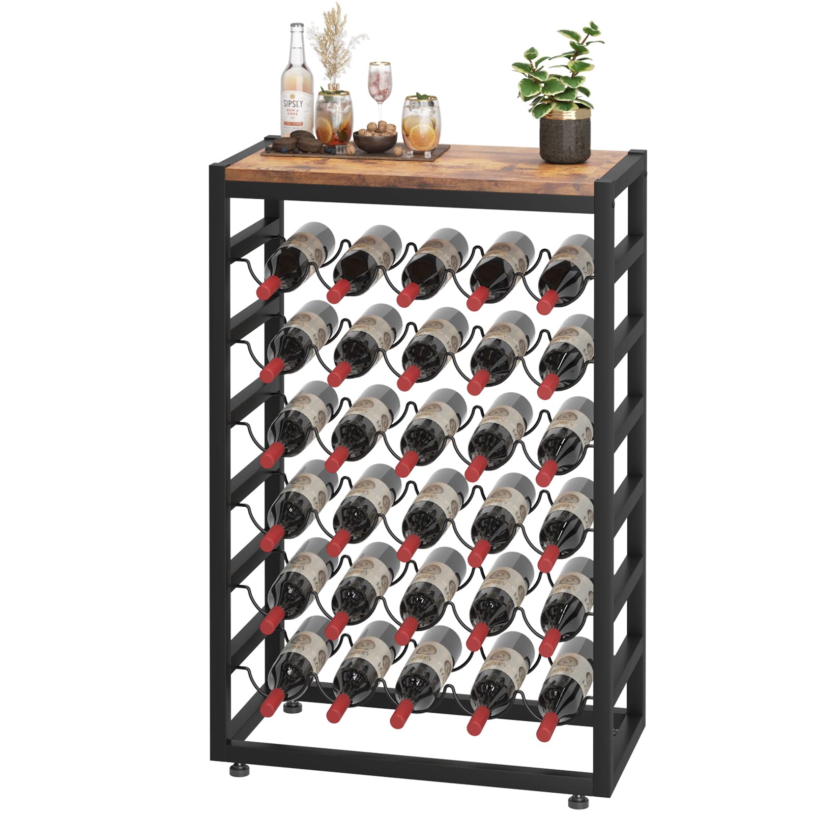 Dripex Wine Rack Freestanding for 30 Bottles, Bottle Rack with 6 Shelves Vintage Wine Storage Display Shelves with Tabletop for Cellar Kitchen Bar Dining Room (L23.22x W11.81x H34.65 inches)