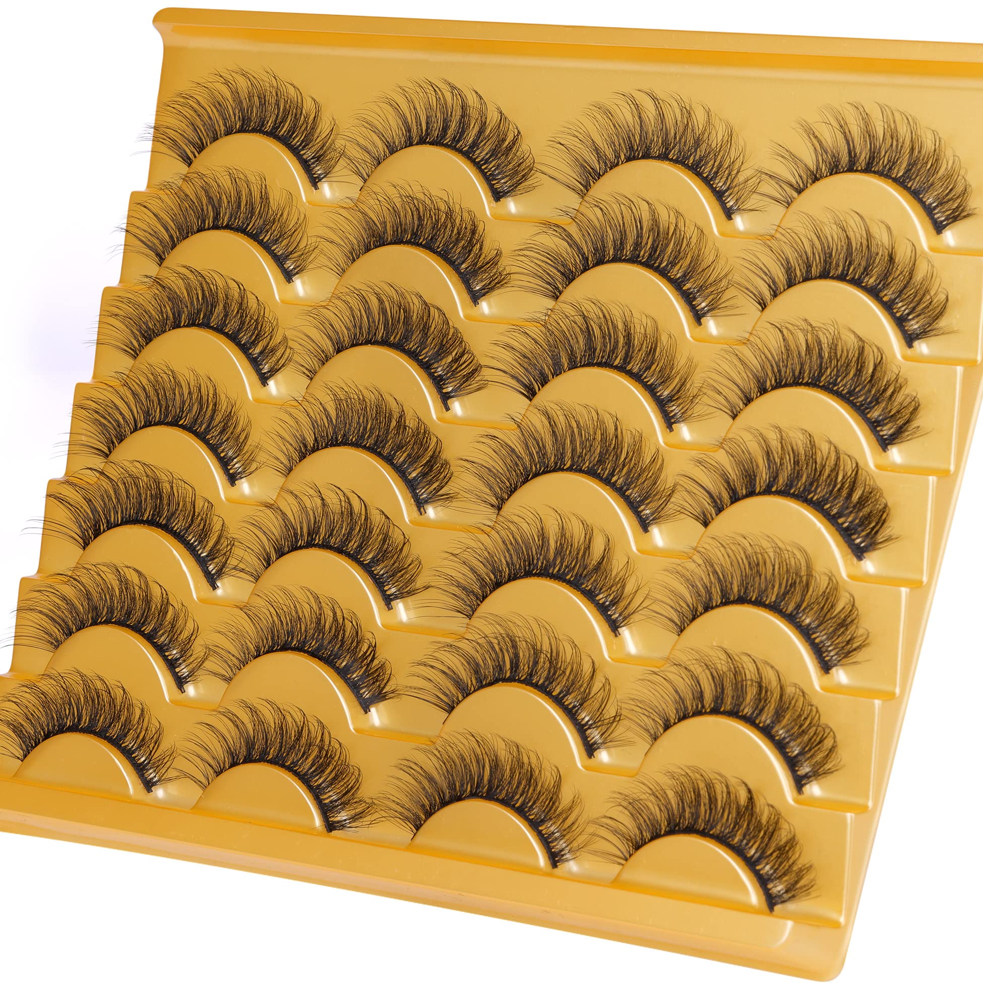 False Eyelashes Natural Look 12mm Fluffy Lashes Wispy Faux Mink Eyelashes 3D Volume Cat Eye Lashes Pack by Zegaine 14 Pairs