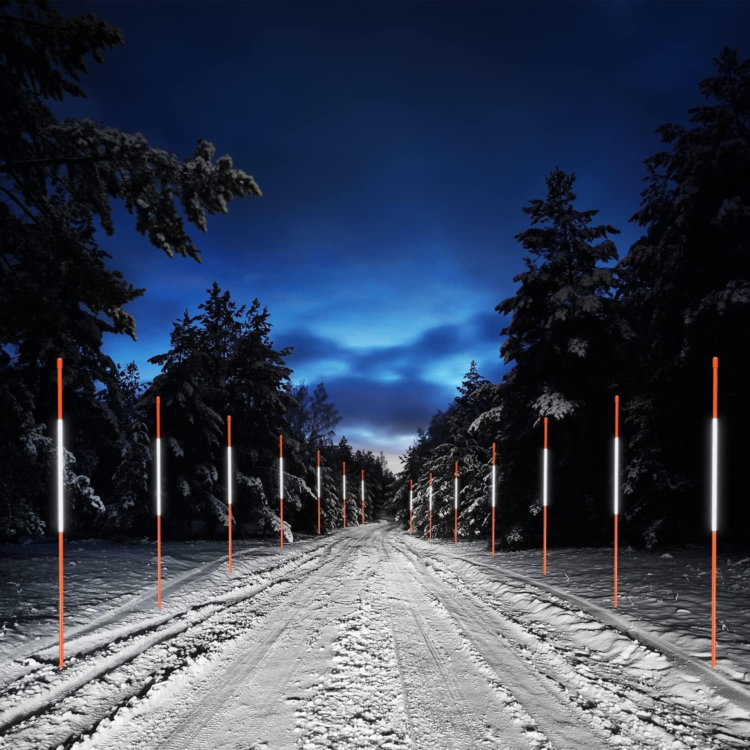 Driveway Markers with Reflective Tape 20 Pcs 48 Inch Solid Fiberglass Pole Snow Stakes for Parking Lots, Walkways, Ski Slopes Road (5/16 Inch Diameter)