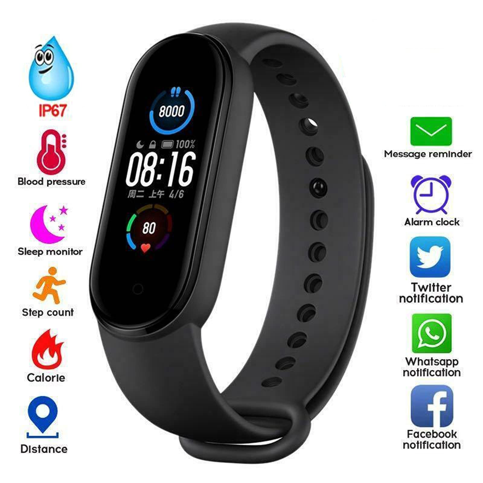 Smart Watch, Fitness Tracker for Men Women, Bracelet Band with 24 Hour Body Temperature Waterproof smartwatch for iOS Android Phones (Black)