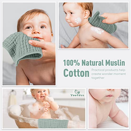 Yoofoss Muslin Burp Cloths 6 Pack Baby Washcloths Large 20''X10'' 100% Cotton 6 Layers Super Soft and Absorbent - Dark Green