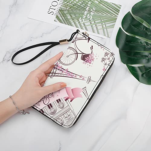 FunnyStar Romantic Travel in Paris Women's Long RFID Hand Wallet Wristlet Clutch Purse PU Leather Handbag with Wrist Strap