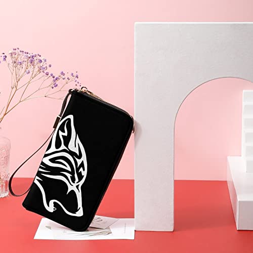 FunnyStar Tribal Wolf Howl Women's Long RFID Hand Wallet Wristlet Clutch Purse PU Leather Handbag with Wrist Strap