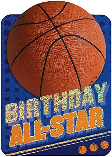 Paper House Basketball on Blue Die Cut Foil Sports Birthday Card for Kids
