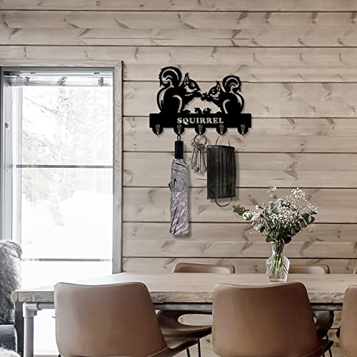 KingLive Squirrel Wall Mounted Key Rack, Key Hooks Wall Hanger Home Room Decor for Children, with 5 Sturdy Key Hooks for Front Door, Entryway, Hallway, Farmhouse