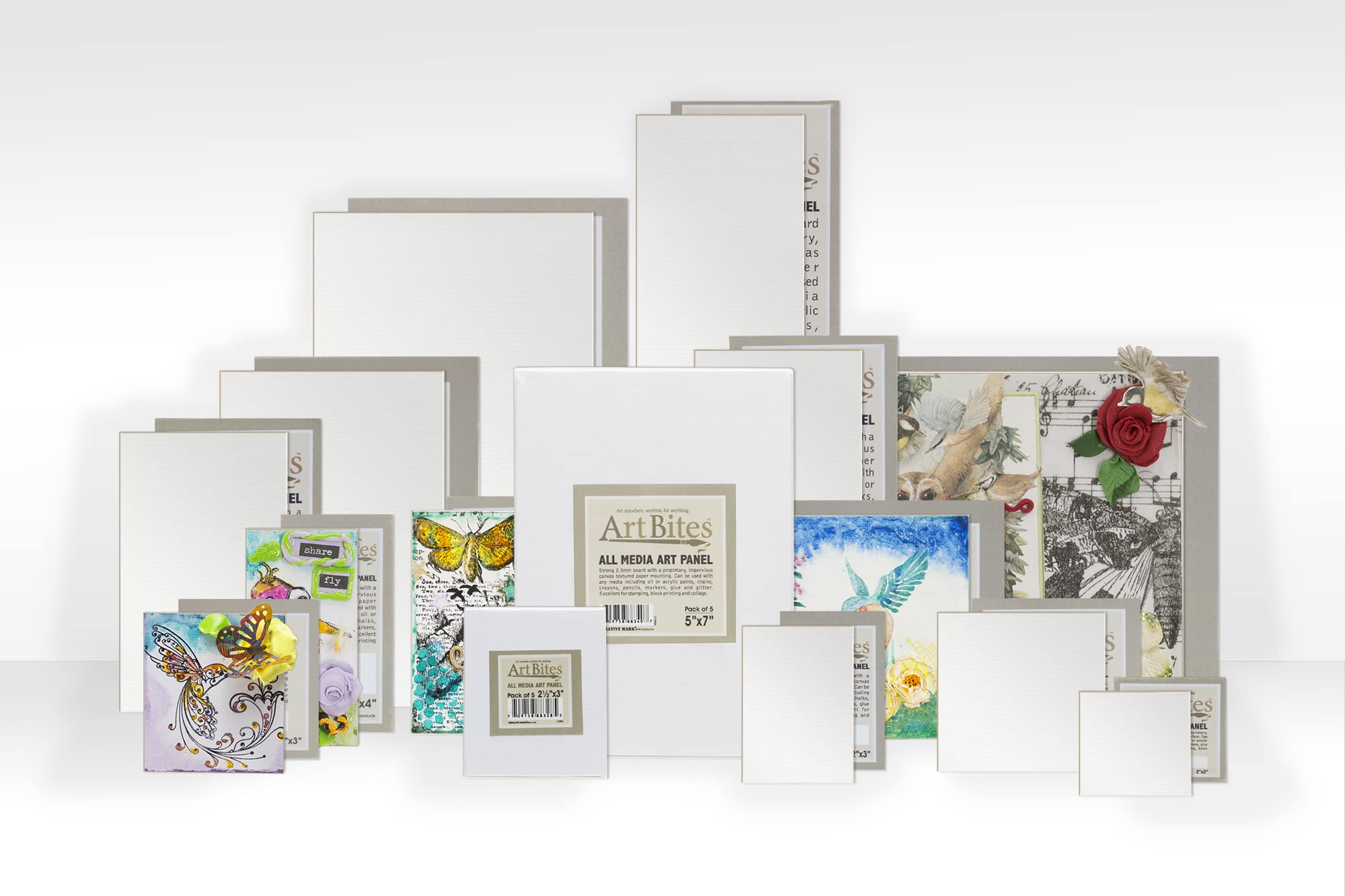 Creative Mark ArtBites Canvas Textured Boards 5-Pack - 2.3mm Stock Board Mounted Mini Canvases for Painting, Sketching, Printing & More! - 5x7