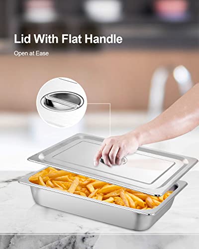 ZeroPone Hotel Pan 4" Deep Steam Table Pan 4 Pack Full Size with Lid 20.8"L x 12.8"W Hotel Pan 22 Gauge Stainless Steel Anti Jam Steam Table Pan