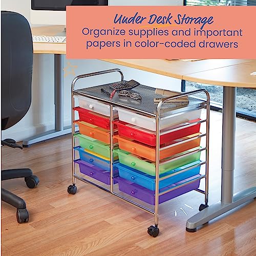 ECR4Kids 12-Drawer Mobile Organizer, Storage Cart, Assorted