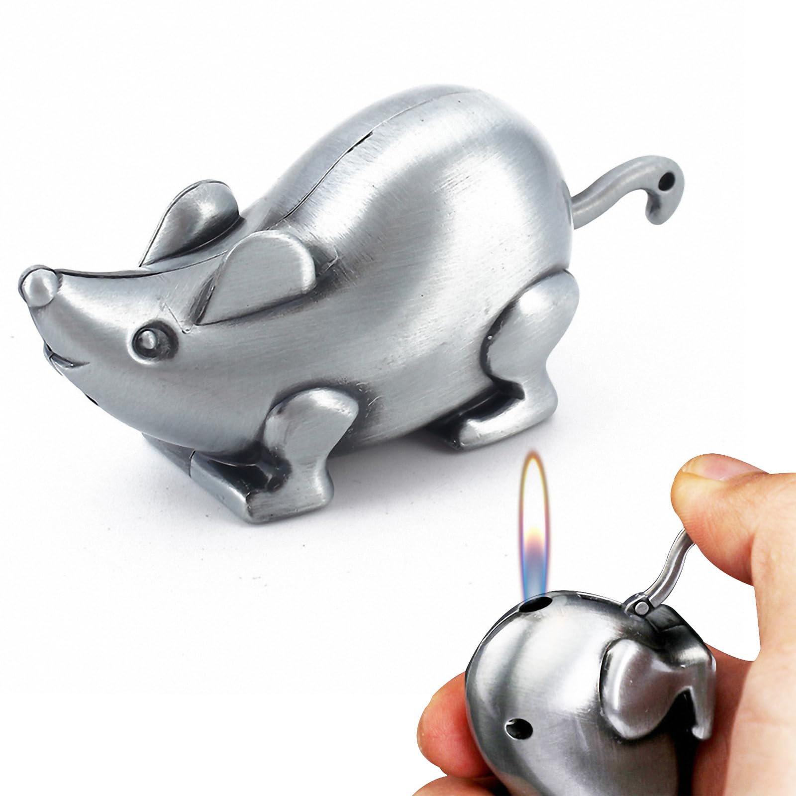 Creative Mini Mouse Butane Torch Lighter, Waterproof Windproof Lighter, Refillable Lighters for Fireplace Candle Camping BBQ (Without Gas) - (Silver)