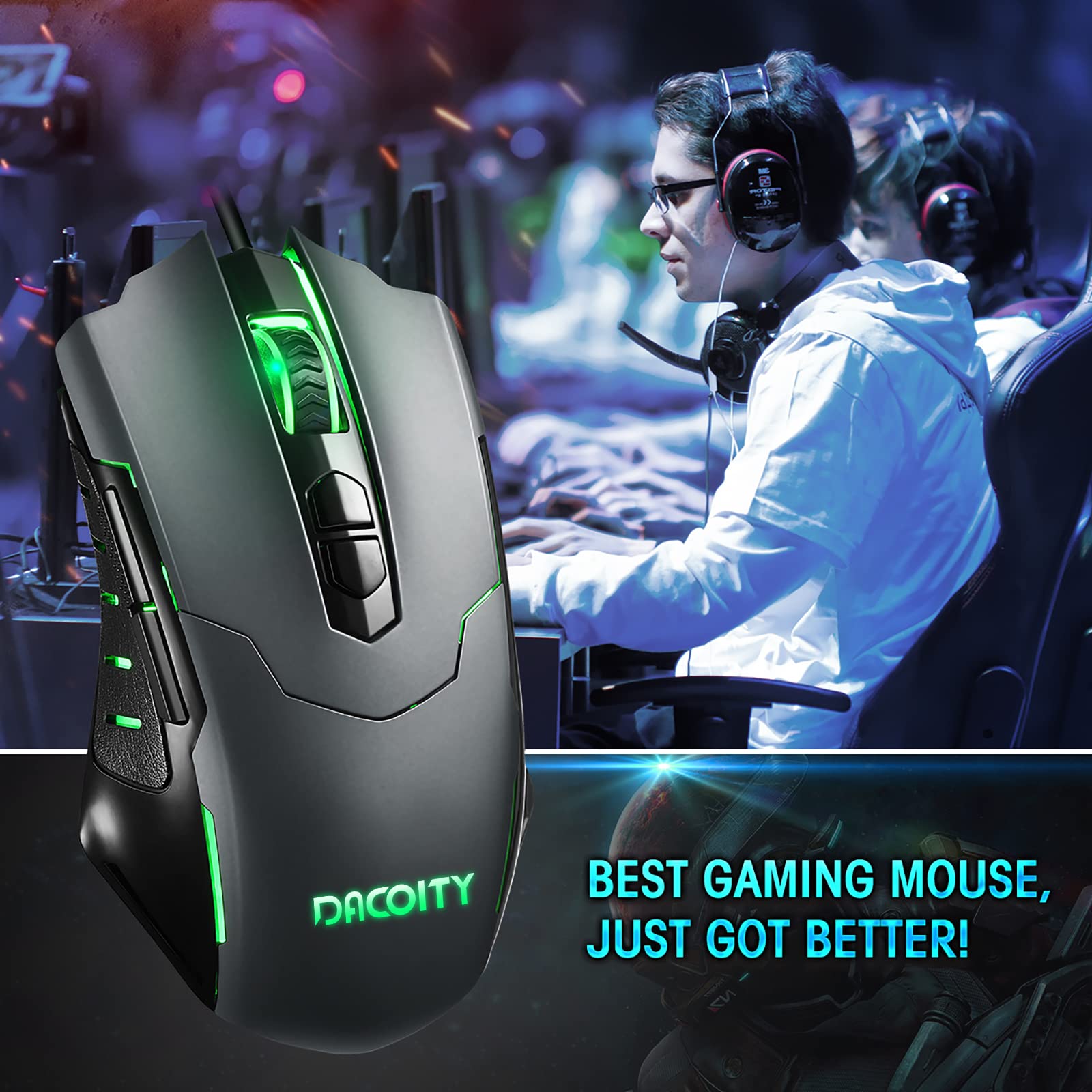Dacoity Wired Gaming Mouse, PC Gaming Mice Gamer Mouse [RGB LED][7200 DPI][7 Programmable Buttons][Plug Play] USB Ergonomic Mouse for Windows Mac Laptop PC Gamers - Grey