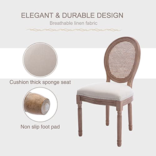 Virabit French Dining Chairs Set of 4, Rattan Farmhouse Upholstered Dining Chairs with Curved Backrest and Beautifully Carved Solid WoodFrame for Living Room, Kitchen, Restaurant
