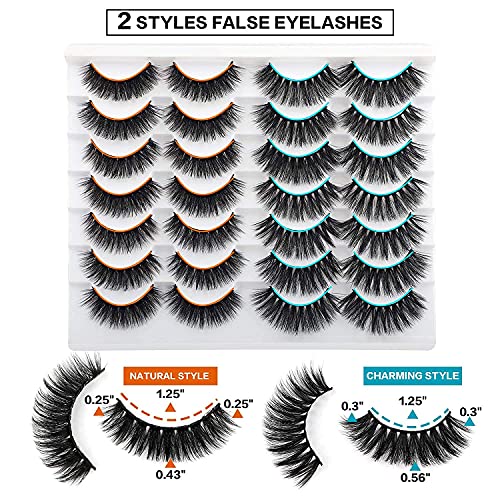 False Eyelashes Volume 14 Pairs False Eyelashes Fluffy 14mm 3D Faux Mink Lashes Natural Look 2 Styles FANXITON Eyelashes Pack