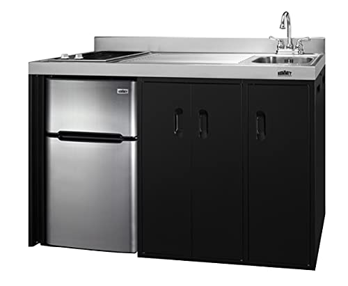 Summit Appliance CK54SINKR 54" Wide All-In-One Kitchenette, Stainless Steel Sink and Faucet, 2-door Refrigerator-freezer, 2-burner Smooth-top Cooktop, Indicator Lights, Storage Compartments