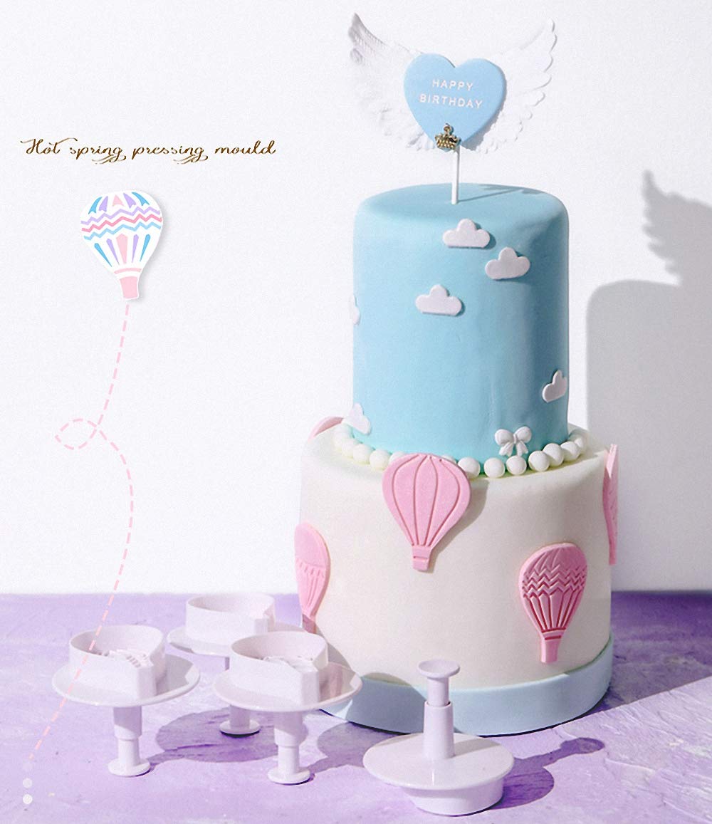 Fewo Set of 9 Hot Air Balloons Cloud Plastic Fondant Cutting Mold Grass Sheep Biscuits Gum Paste Sugar Craft Cookie Cutter Baby Shower Party Cake Cupcake Decorating Tools