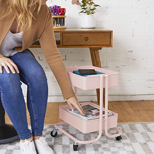 ECR4Kids 2-Tier Rolling Utility Cart, Multipurpose Storage, Pink
