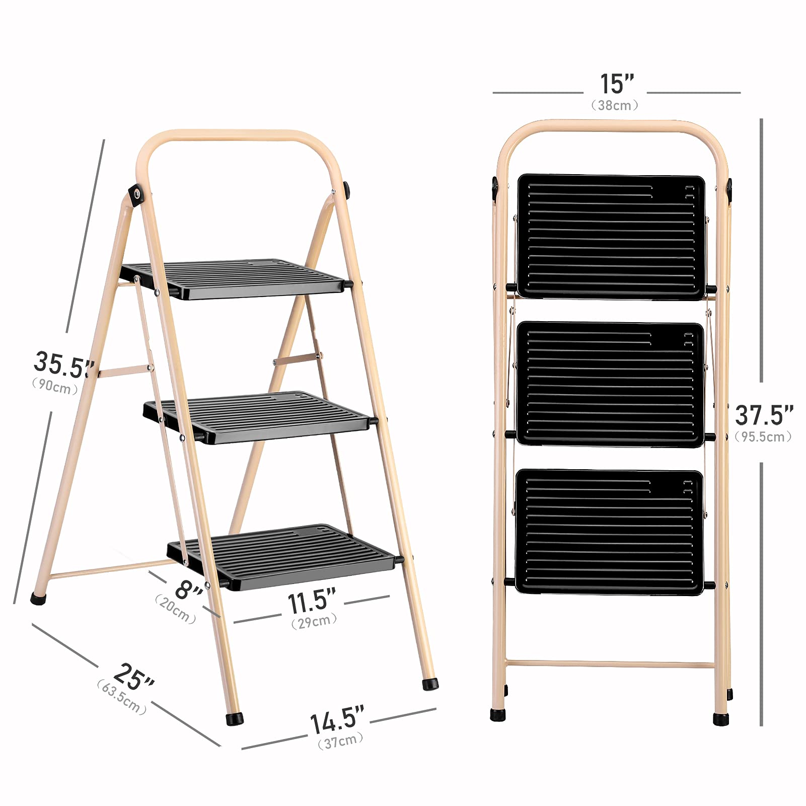 Delxo 3 Step Ladder Folding Step Stool 3 Step ladders with Handgrip Anti-Slip and Wide Pedal Sturdy Steel Ladder 330lbs White and Black Combo 3 Step Ladder