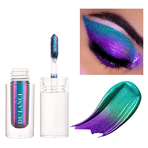 DE'LANCI Metallic Liquid Eyeshadow Chameleon, Intense Duochrome Shifting Eyeshadow Shimmer, Long-lasting With No Crease, Sparkly Highly Pigment Eyeshadow Halloween Makeup, 1.6g (#10 MIRACLE)
