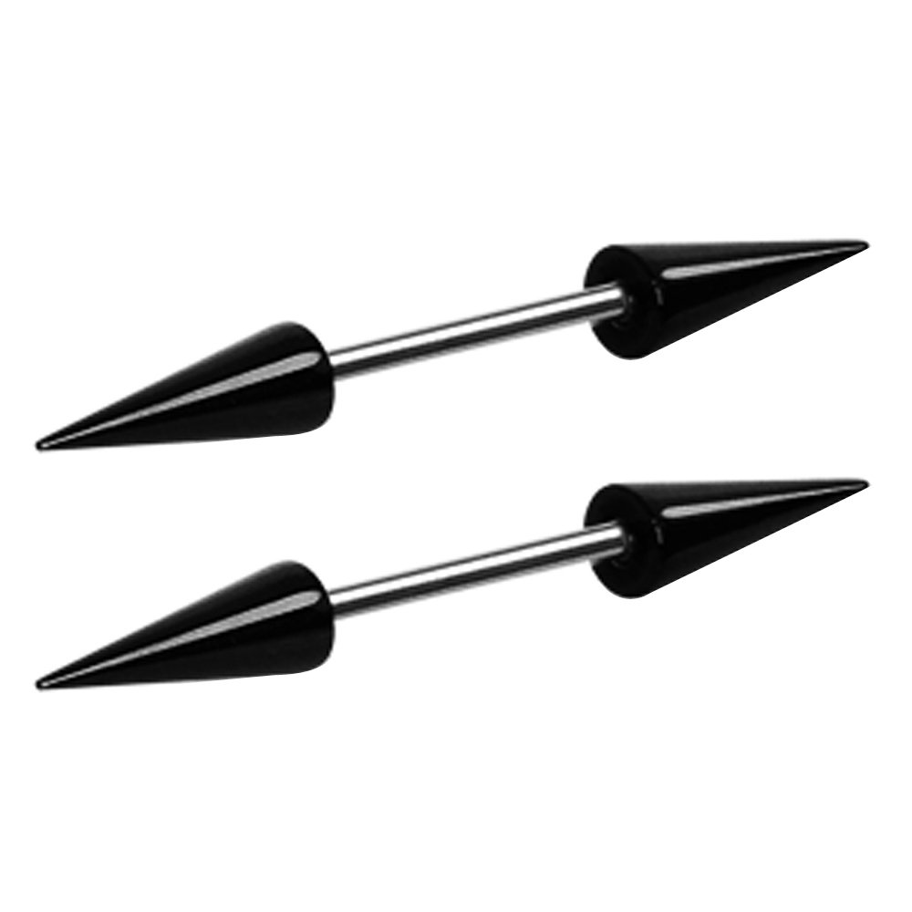 Covet Jewelry 316L Surgical Steel PVD Plated Spike Nipple Bar (14GA, Length: 9/16", Ball Size: 4x12mm)
