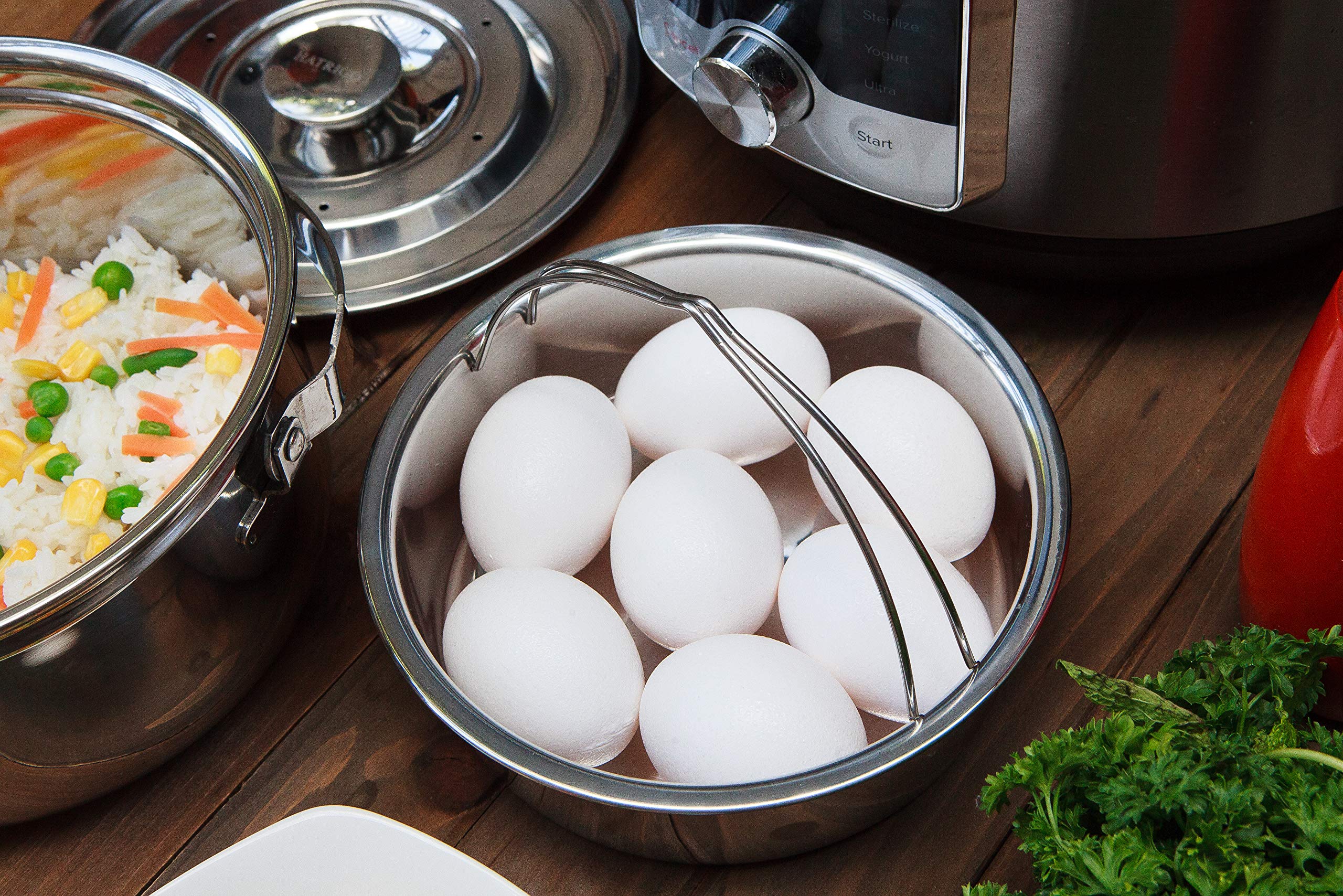 Hatrigo Multi-Purpose Bowl Stackable Steamer Insert Pans for Pot in Pot with Handle Lid, PIP Compatible with Instant Pot Accessories 6 qt 8 qt only, Ninja Foodi Instapot Accessory (7.5 in x 4.5 in)