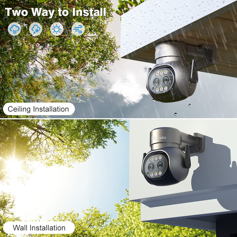 Ctronics 4MP Dual Lens Security Camera Outdoor WiFi 4 Pack, 2.4/5GHz WiFi Camera with 6X Hybrid Zoom, 360° PTZ Surveillance IP Camera, Human Detection with Auto Tracking, Color Night Vision, IP66 690c