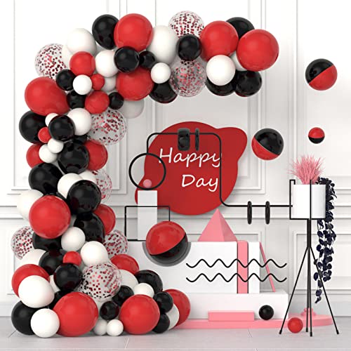 Red Black Balloons Garland Arch Kit - 120Pcs Black Red Confetti Latex Party Balloons for BBQ Mother's day Graduation Baby Shower Birthday Party Decorations